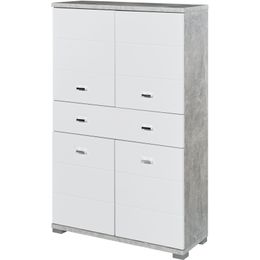 Midischrank BASIC BY BALCULINA "Pool, Badezimmerschrank BxHxT 76x123x31", weiß (beton, weiß hochglanz), B:76cm H:123cm T:31cm, Holzwerkstoff, Schränke, Breite 76cm, Tür L/R montierbar