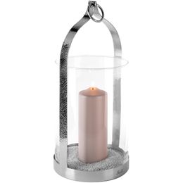 Windlicht Fink "LONIDA", silber (silberfarben), H:45cm Ø:21cm, Edelstahl, Glas, Kerzenhalter, Hängewindlicht, aus Edelstahl, Outdoorgeeignet
