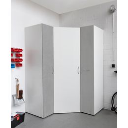 Mehrzweckschrank-Set wimex "Multiraumkonzept, 3-teiliges Set, Stauraumwunder", weiß, beton lichtgrau nachbildung, Spanplatte, Kastenmöbel-Sets, Ecklösung, individuell einsetzbar