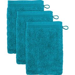Möve Waschhandschuh MÖVE "Superwuschel", blau (lagoon), B:15cm L:20cm, Baumwolle, Waschlappen, Waschhandschuh Set mit Bordüre, 100% Premium Cotton Baumwolle, weich