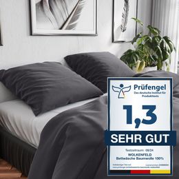 Bettwäsche WOLKENFELD "Renforcé Bettwäsche Baumwolle - Natürlich weiches Schlafgefühl", anthrazit, B/L: 155cm x 220cm, 1 Stk., 1 Stk., Renforcé, B/L: 80cm x 80cm, 2 Stk., Renforcé, Obermaterial: 100% Baumwolle, Bettwäsche, 135x200 cm, 155x220 & Übergrößen I inkl. Kissenbezüge 80x80 I uni