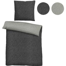 Wendebettwäsche Biberna "Hermal", grau (titanium), B/L: 200cm x 200cm, 1 Stk., 2 Stk., Flanell, B/L: 80cm x 80cm & 80cm x 80cm, 3 Stk., Flanell, Obermaterial: 100% Baumwolle, Bettwäsche, Flanell in Melangeoptik, Winterbettwäsche, Made in Germany