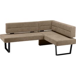 Eckbank MASSIVLINE & MORE "Martina", braun (braun, metall schwarz lackiert), B:155cm H:85cm T:195cm, Holzwerkstoff, Metall, Polyester, Sitzbänke, modernes Design, Gestell aus massivem Metall
