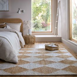 Teppich FLAIR RUGS "Effie Diamond", beige, B:120cm H:5mm L:170cm, Baumwolle, Jute, Teppiche, handgeknüpft