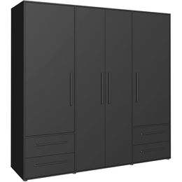 Drehtürenschrank FORTE "Mokkaris, OTTOs Choice, TOPSELLER 3 oder 4 Türen, zeitloses Design", schwarz, B:205,9cm H:200,1cm T:58,8cm, Schränke, Schubladen + schwarze Stangengriffe, Made in Europe, viel Stauraum