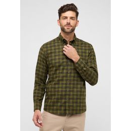Langarmhemd Eterna "MODERN FIT", Herren, Gr. L, US-Größen, khaki, Flanell, 52% Baumwolle, 10% Schurwolle, 38% Lyocell, tailliert, Manschette, Hemden, EASY IRON (bügelleicht)