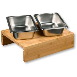 Schneidebrett Kesper "mit 2 herausziehbaren Auffangschalen", natur, B:35cm H:9,5cm L:29cm, Bambus, Edelstahl, Schneidebretter, Gastro-Norm 1/2 - Maße 32,5 x 26,5 cm
