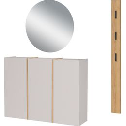 Garderoben-Set Germania "GW-Libbiano Plus", kaschmir, navarra, eiche, nachbildung, B:168cm H:200cm T:38cm, Glas, Metall, Spanplatte, Kastenmöbel-Sets, 3-tlg. Set