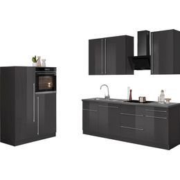 Wiho-Küchen Küche WIHO KÜCHEN "Chicago", grau (küche: grau, korpus: anthrazit, arbeitsplatte: betongrau), B:330cm T:60cm, Komplettküchen-Sets, Küchenzeile L-Küche, Breite 330 cm, mit Hanseatic-E-Geräten, extra kurze Lieferzeit, Topseller