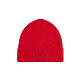 Strickmütze Tommy Hilfiger "TH FLAG PIMA COTTON BEANIE", Damen, primary rot, Baumwollmischung, Mützen, Beanie mit Logostickerei, mit Kaschmiranteil Unisex