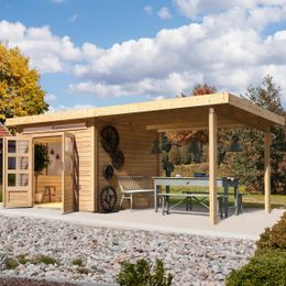 Gartenhaus Karibu "Ammersee 4", beige (naturbelassen), ohne Fußboden, ohne Dacheindeckung, Holzwerkstoff, Gartenhäuser