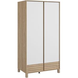 Kleiderschrank GAMI "Achille Kleiderschrank mit 2 Türen", eiche blond, weiß, B:101cm H:194cm T:58cm, Spanplatte, Schränke, Voll ausgestatteter Kleiderschrank mit Kleiderstangen und Einlegeböden