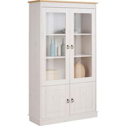 Vitrine Home Affaire "Indra", gelb (weiß, honig), B:85cm H:145cm T:32cm, Massivholz, Schränke, aus massiver Kiefer, FSC, Höhe 145 cm, dezentes Ornament