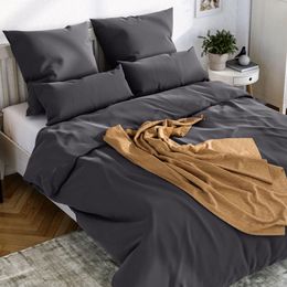 Bettwäsche WOLKENFELD "Mako-Satin Baumwollsatin Sommerbettwäsche", anthrazit, B/L: 155cm x 200cm, 1 Stk., 1 Stk., Mako-Satin, B/L: 80cm x 80cm, 2 Stk., Mako-Satin, Obermaterial: 100% Baumwolle, Bettwäsche, 135x200 cm, 155x220, 200x200 & Übergrößen I inkl. Kissenbezüge 80x80