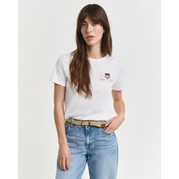 T-Shirt Gant "REG ARCHIVE SHIELD SS T-SHIRT", Damen, Gr. L, weiß, Single Jersey, Obermaterial: 100% Baumwolle, regular fit, Rundhals, Shirts, Stickerei, Rundhals