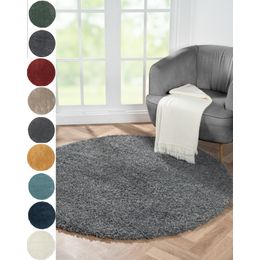 Hochflor-Teppich "My Shaggy", grau (dunkelgrau), B:120 H:37mm L:120 Ø:120cm, Polypropylen (PP), MyFlair MÖBEL & ACCESSOIRES, Teppiche, Shaggy, Uni Farben, leicht glänzend, Microfaser, extra flauschig