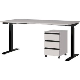 Büromöbel-Set Germania "Lemont", beige (kaschmir, schwarz), B:215cm H:120cm T:80cm, Kunststoff, Metall, Spanplatte, Arbeitsmöbel-Sets, Set bestehend aus höhenverstellbarem Schreibtisch und Rollcontainer