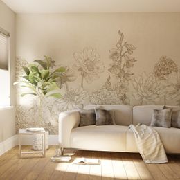 Fototapete Art for the home "Gedämpfte Blumenmuster", beige, H:2,8m L:2,8m, Vlies, Tapeten, Design Tapeten