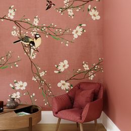 Fototapete Art for the home "Vögel & Blüten", rosa, H:2,8m L:2,8m, Vlies, Tapeten, Design Tapeten