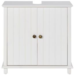 Waschbeckenunterschrank Home Affaire "Vili", weiß, B:60cm H:58cm T:30cm, Massivholz, Schränke, Breite 60 cm, Badezimmerschrank aus Massivholz, Metallgriffe