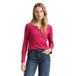 Henleyshirt Tom Tailor, Damen, Gr. M, schwarz pink, Web, Obermaterial: 97% Baumwolle, 3% Elasthan, regular fit taillenbedeckt, Rundhals, mit Aufschlag, Shirts, mit Turn-Up-Arm