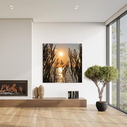 XXL-Wandbild queence "Akustikbild Seelandschaft Gräser", farbe bild(er): natur, B:70cm H:70cm T:2,5cm, Polyester, Bilder, Einfache Akustiklösung ohne Baumaßnahme, Schalldämmung, Paneele