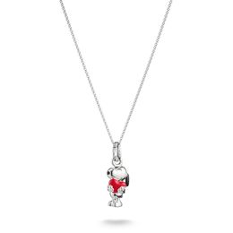 Kette mit Anhänger Thomas Sabo "Thomas Sabo x Peanuts Kette Snoopy mit Herz" Gr. 45, silberfarben, schwarz, rot, Halsketten, Damen, 45, Silber 925 (recycelt), L: 45 B: 9mm, B:9mm