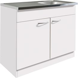 Wiho-Küchen Spülenschrank WIHO KÜCHEN "Kiel", front und korpus: weiß, arbeitsplatte: canvas grau, B:100cm H:85cm T:50cm, Schränke, 100 cm breit, 50 cm tief, mit Auflagebecken