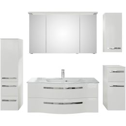 Badmöbel-Set SAPHIR "Serie 4005, vormontiert, Glaswaschbecken, Spiegelschrank", weiß (lack polarweiß hgl, weiß hgl), Holzwerkstoff, Kastenmöbel-Sets, Badezimmer-Set mit Unterschrank, Hängeschrank, Midischrank, Türdämpfer