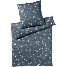 Bettwäsche Elegante "Cotton Flower", blau (dunkelblau), B/L: 135cm x 200cm, 1 Stk., 1 Stk., Satin (Bio-Baumwolle), B/L: 80cm x 80cm, 2 Stk., Satin (Bio-Baumwolle), Obermaterial: 100% Baumwolle, Bettwäsche, angenehmes Hautgefühl