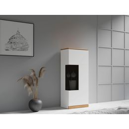 Vitrine Home Affaire "Ribe,125cm hoch,4 Fächer,1Glasboden variabel einsetzbar", weiß (weiß, eiche), B:50cm H:125cm T:35cm, Schränke, Oberplatte Eiche massiv,dunkles Glas, schwarze Metall Griffe