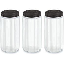 Vorratsglas zeller PRESENT "mit Metalldeckel, 3-tlg.", transparent, schwarz, H:19,5cm, Lebensmittelaufbewahrungsbehälter, luftdicht, schützt vor Feuchtigkeit, 950 ml