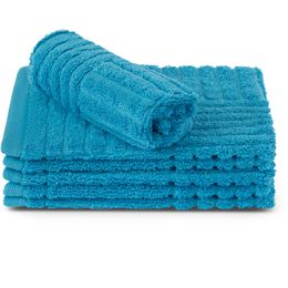 Waschhandschuh Ross "CARRE", blau (ozean), B:16cm H:1cm L:22cm, Frottier, Waschlappen, 100% Baumwolle, Rippenstruktur, große Farbauswahl