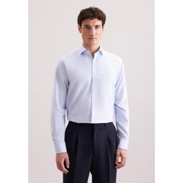 Flanellhemd Seidensticker "Schwarze Rose", Herren, Gr. normale Ärmellängen, blau, 100% Baumwolle, Strukturmuster, unifarben, comfort fit, 2-Knopf-Manschette, Hemden, Comfort 1/1 Kentkragen Struktur