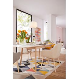Esstisch HAMMEL FURNITURE "Basic Single, schnell innenliegende Einlegeplatten ausziehbar", weiß (weiß, naturfarben, naturfarben, weiß), B:120cm H:76cm T:80cm, Tischplatte: Weißes Melamin mit weiß pigmentierter Eichenkante (Mattlack), Gestell: Eiche massiv weiß pigmentiert, Tische, 120(220)x80 cm, Melamin / Massivholz, stabiler dänische Design Tisch
