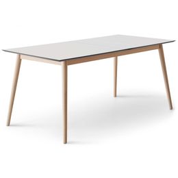 Esstisch HAMMEL FURNITURE "Meza by Hammel", weiß (weiß, schwarz, weiß), B:210cm H:74cm T:100cm, Tischplatte: Weiss Laminat (schwarzer Rand), Gestell: Massive Eiche., Tische, rechteckige Tischplatte MDF, Massivholzgestell, mit 2 Einlegeplatten