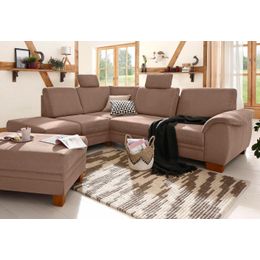 Ecksofa Home Affaire "Husum L-Form", braun, B:269cm H:90cm T:219cm, Luxus-Microfaser mit Druck (100% Polyester);Luxus-Microfaser in Lederoptik (100% Polyester);Luxus-Microfaser ALTARA NUBUCK (100% Polyester), Sofas, Ecksofa, mit Sitztiefenverstellung, Federkern-Polsterung und Kontrastnaht