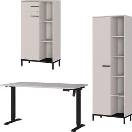 Büromöbel-Set Germania "GW-Rovigo", beige (kaschmir, schwarz), B:298cm H:190cm T:80cm, Metall, Spanplatte, Arbeitsmöbel-Sets, Schreibtisch elektrisch höhenverstellbar