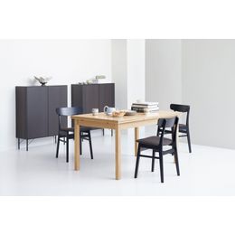 Esstisch HAMMEL FURNITURE "Basic Dinex, schnell innenliegende Einlegeplatten ausziehbar", braun (weißpigmentiert eiche), B:140cm H:76cm T:90cm, Tischplatte: Eiche weiß pigmentiertes Furnier und matt lackiert;Gestell: Massivholz, Tische, Furnier / Massivholz, in zwei Breiten, stabiler dänische Design Tisch