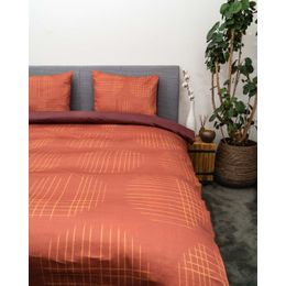 Bettwäsche Kayori "Shima", rot, B/L: 155cm x 220cm, 1 Stk., 1 Stk., Mako-Satin, B/L: 80cm x 80cm, 2 Stk., Mako-Satin, Obermaterial: 100% Baumwolle, Bettwäsche, Hergestellt aus GOTS-zertifizierter Bio-Baumwolle