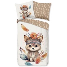 Kinderbettwäsche Good Morning "Hay", beige (sand), B/L: 135cm x 200cm, 1 Stk., 1 Stk., Renforcé, B/L: 80cm x 80cm, 2 Stk., Renforcé, Obermaterial: 100% Baumwolle, Bettwäsche, Baumwolle, 135x200, Reißverschluss, Wendeoptik, Kind, Fuchs, Boho Sand