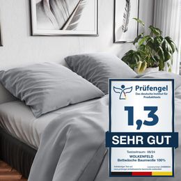 Bettwäsche WOLKENFELD "Renforcé Bettwäsche Baumwolle - Natürlich weiches Schlafgefühl", hellgrau, B/L: 155cm x 220cm, 1 Stk., 1 Stk., Renforcé, B/L: 80cm x 80cm, 2 Stk., Renforcé, Obermaterial: 100% Baumwolle, Bettwäsche, 135x200 cm, 155x220 & Übergrößen I inkl. Kissenbezüge 80x80 I uni