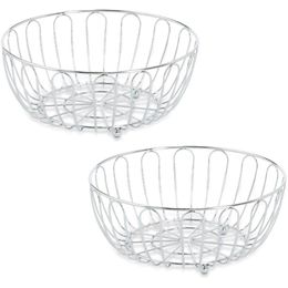 Aufbewahrungskorb zeller PRESENT "Metall, mocca, 2er Set", silberfarben, B:28,5cm H:12cm T:28,5cm Ø:28,5cm, Metall, Aufbewahrungsboxen, Obstkorb, verchromt, zeitlos und dekorativ