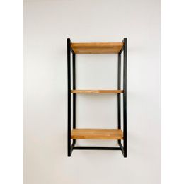 Wandregal Andas "Genoa", schwarz (natur, schwarz), B:40cm H:80cm T:23cm, Massivholz, Regale, Rahmen aus Metall, 3 Ablageflächen aus Eichenholz, Höhe 80 cm