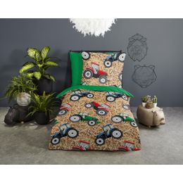Kinderbettwäsche Good Morning "Cas", bunt (multi), B/L: 135cm x 200cm, 1 Stk., 1 Stk., Renforcé, B/L: 80cm x 80cm, 2 Stk., Renforcé, Obermaterial: 100% Baumwolle, Bettwäsche, Baumwolle, 135x200, Reißverschluss, Wendeoptik, Kind, Junge, Traktor