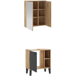Badmöbel-Set Inosign "OSLO, Bad im skandinavischen Design, 2-teiliges Badezimmer", grau (eiche evoke, grau), B:60cm H:190cm T:33cm, Holzwerkstoff, Kastenmöbel-Sets, Unterschrank und Spiegel, in zwei Farben verfügbar, viel Stauraum
