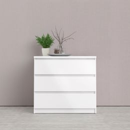 Kommode Inosign "Naia", weiß (weiß, hochglanz), B:77cm H:70,1cm T:50cm, Spanplatte, Sideboards, abgerundete Schubladenkanten auf Metallgleiter, Breite 77 cm