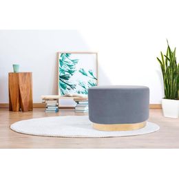 Hocker Kayoom "Nano 410, Hocker in stilvollem Design, ovale Form, mit Fuß aus Metall", grau (dunkelgrau), B:55cm H:43cm T:35,5cm, Bezug: 100% Polyester (Samt) Korpus: MDF, Kiefer Sockel: Stahl, Hocker, Gold Akzente, Bequem, Modern, mit pflegeleichtem Stoffbezug