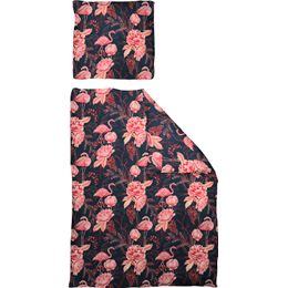 Bettwäsche Adam "Eden", blau (dunkelblau, pink), B/L: 135cm x 220cm, 1 Stk., 1 Stk., Renforcé, B/L: 80cm x 80cm, 2 Stk., Renforcé, Obermaterial: 100% Baumwolle, Bettwäsche, aus 100 % Bio-Baumwolle, 2 teilig - Bettwäsche Set