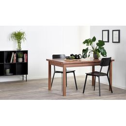 Esstisch HAMMEL FURNITURE "Basic Dinex, schnell innenliegende Einlegeplatten ausziehbar", braun (walnuss), B:140cm H:76cm T:90cm, Tischplatte: Furnier gebeizt und lackiert;Gestell: Massivholz, Tische, Furnier / Massivholz, in zwei Breiten, stabiler dänische Design Tisch